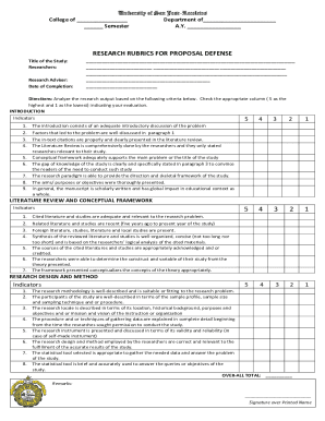 Fillable Online Form 5b Research Rubrics Final Oral ...