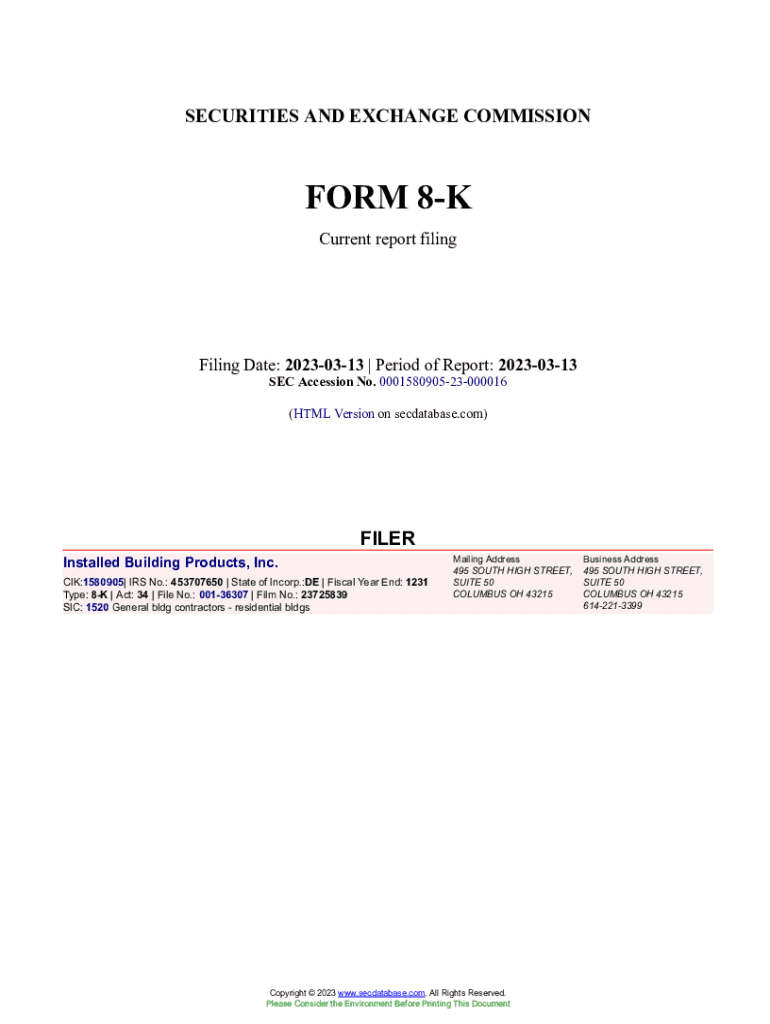 Fillable Online Installed Building Products, Inc. (IBP) 8-K Regulated ...