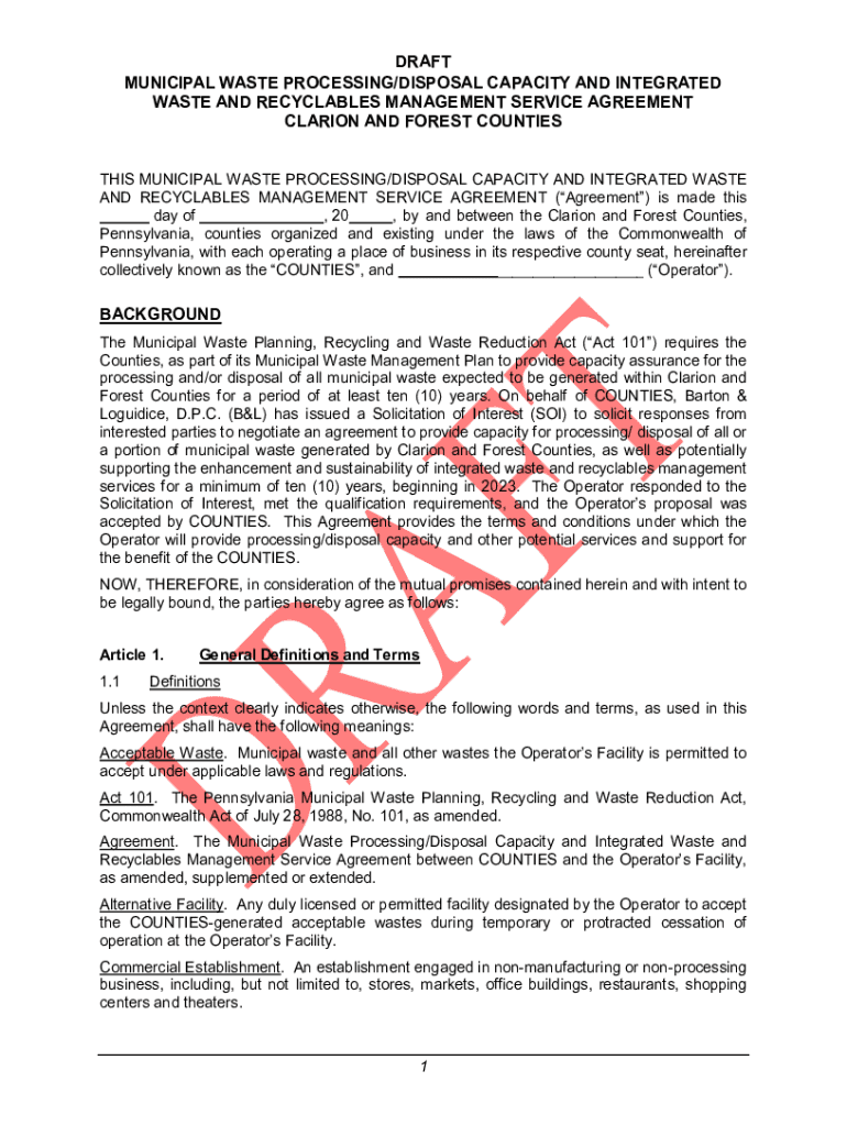 Fillable Online DRAFT Disposal Facility Agreement (ID 2514788) (ID ...