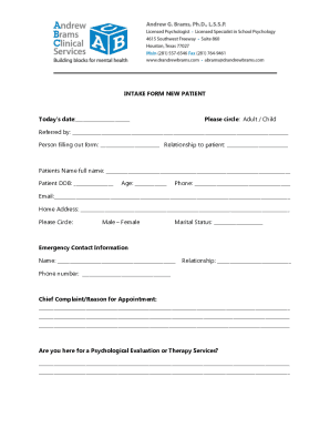 Fillable Online Patient Intake Form- Pediatric Date Fax Email Print ...