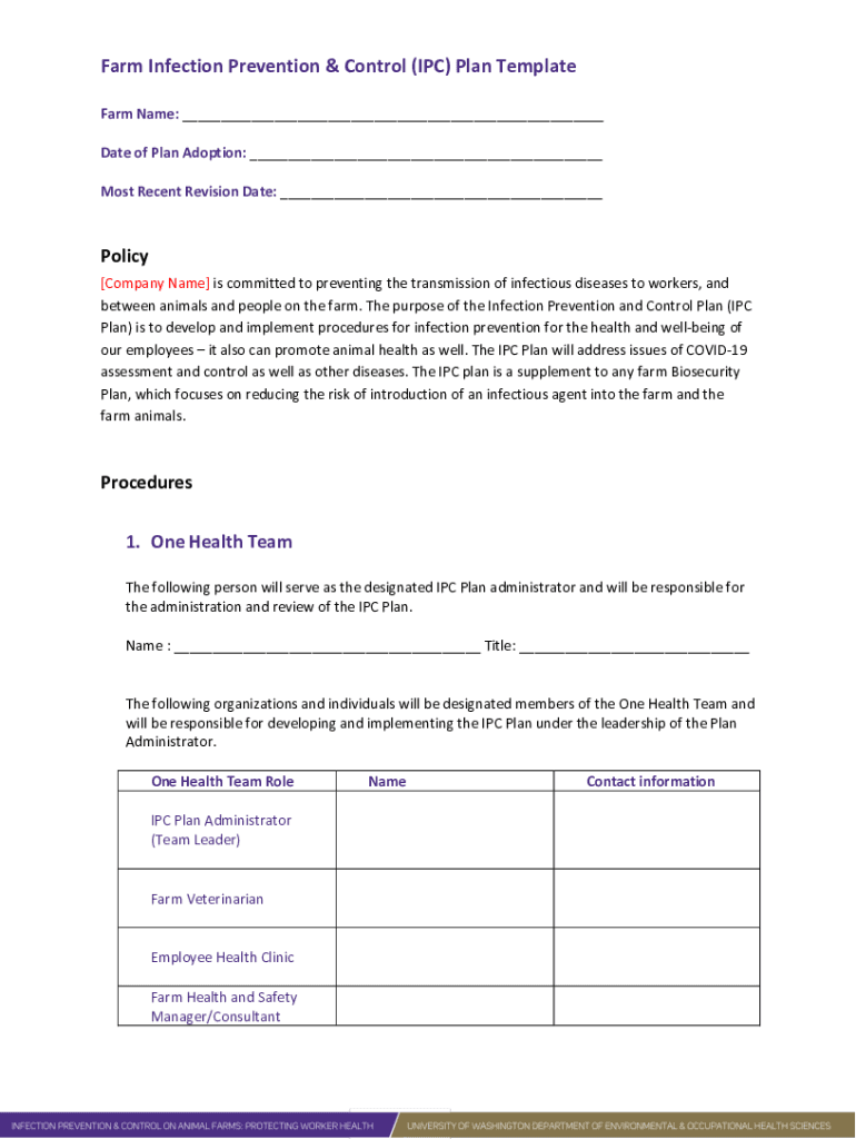 Fillable Online deohs washington Farm Infection Prevention & Control ...
