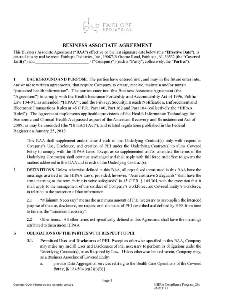 Fillable Online 29sBusiness Associate Agreement (Omnibus Template) Fax Email Print - pdfFiller