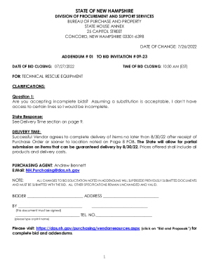 Fillable Online ADDENDUM # 01 TO BID INVITATION # 09-23 Fax Email Print ...
