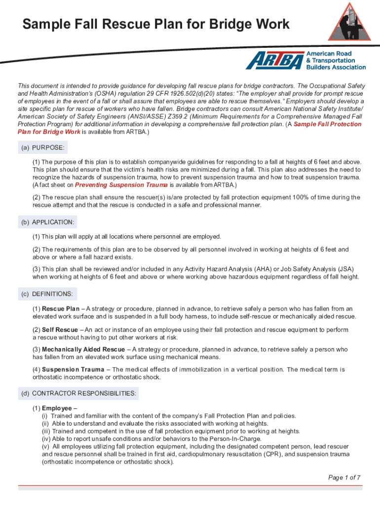 Fillable Online Sample Fall Rescue Plan for Bridge Work Fax Email Print ...