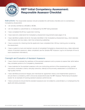 Fillable Online RBT: Initial Competency Assessment (In-Person or Remote ...
