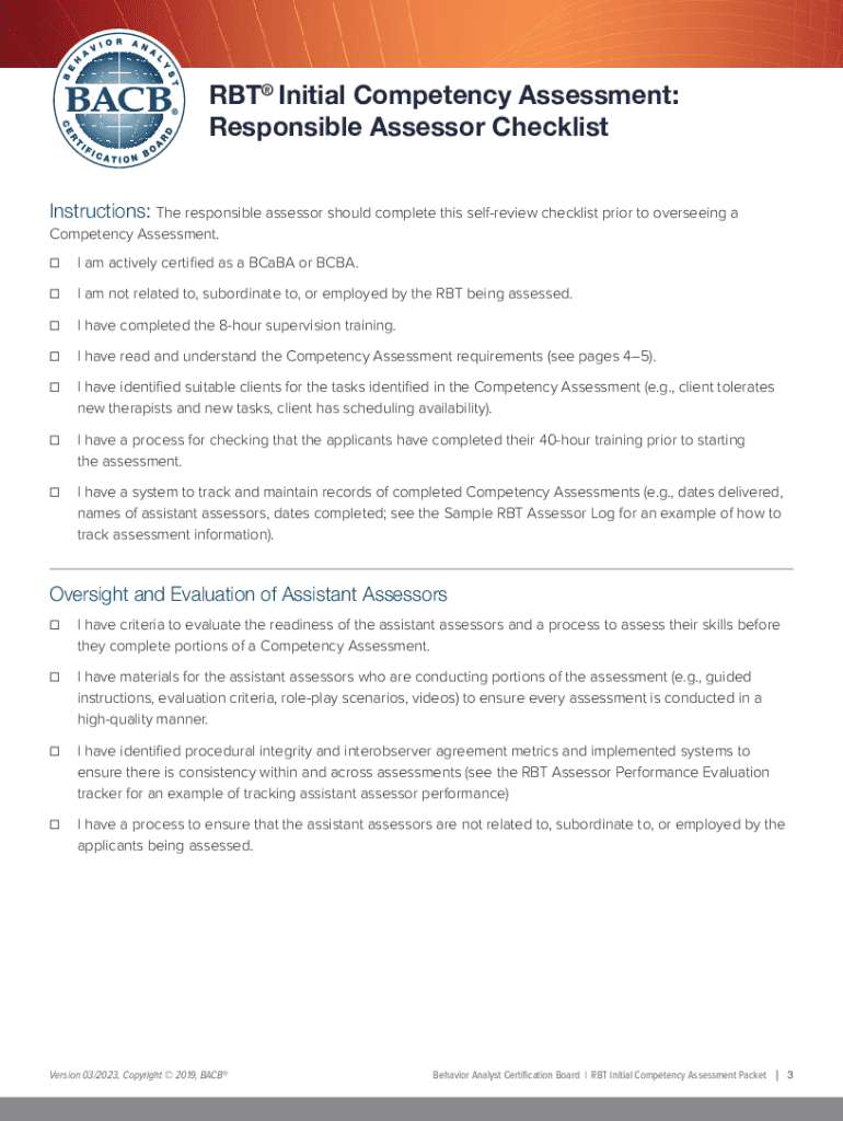 Fillable Online RBT: Initial Competency Assessment (In-Person or Remote) Fax Email Print - pdfFiller