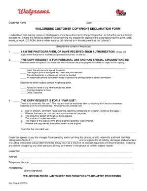 Fillable Online Walgreens Copyright Declaration Form Fax Email Print ...