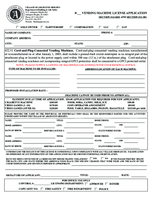 Fillable Online VENDING MACHINE LICENSE APPLICATION 422.51 Cord-and ...