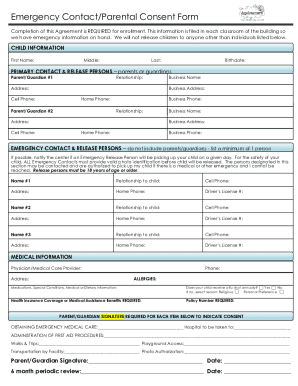 Fillable Online Emergency Contact/Parental Consent Form - daydreamers Child Care Fax Email Print ...