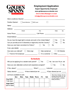 Fillable Online Golden Spoon Frozen Yogurt - Employment Application Fax ...