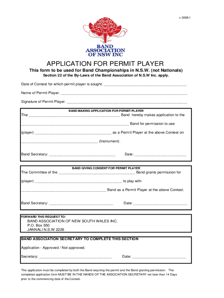 Fillable Online APPLICATION FOR PERMIT PLAYER Fax Email Print - pdfFiller