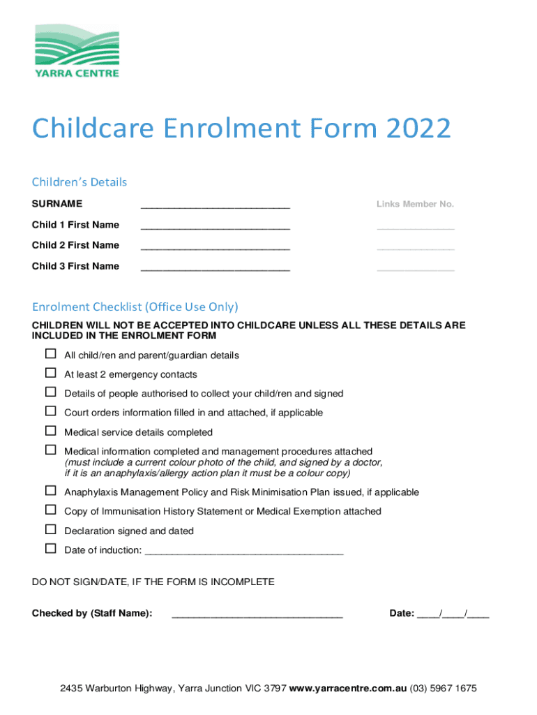 Fillable Online childcare enrolment form Fax Email Print - pdfFiller