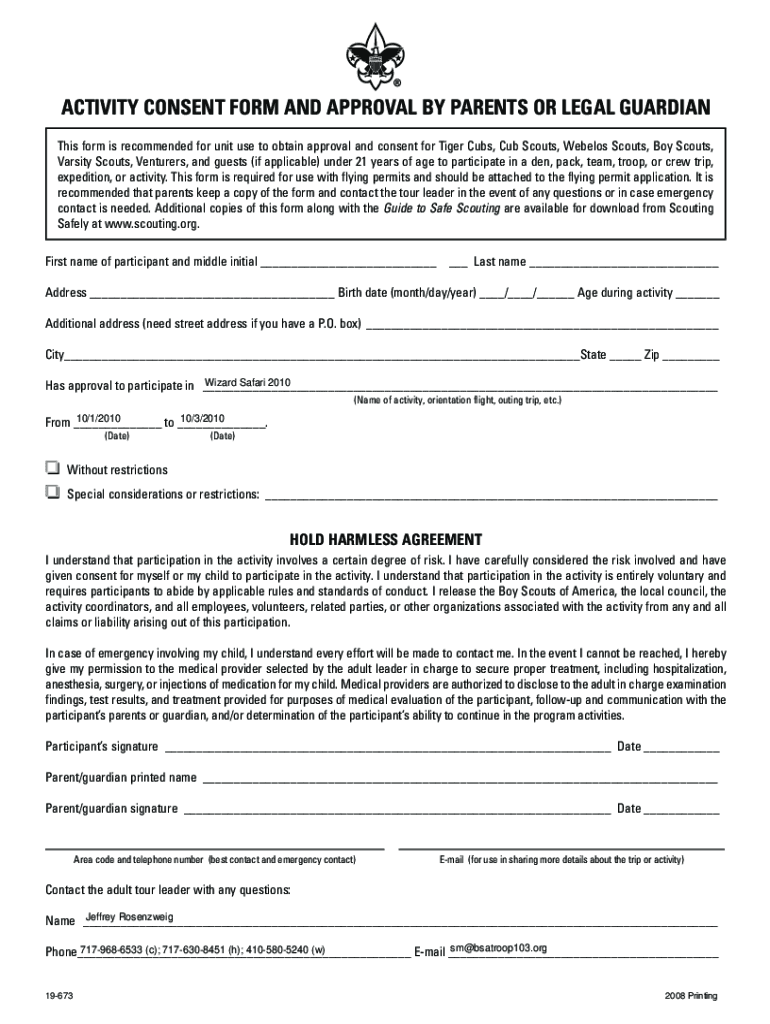 Fillable Online Activity consent Form And ApprovAl by pArents or legAl ...