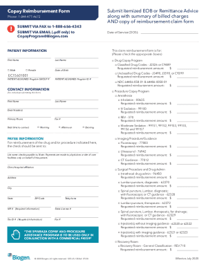 Fillable Online Copay Reimbursement Form Submit itemized EOB or ...
