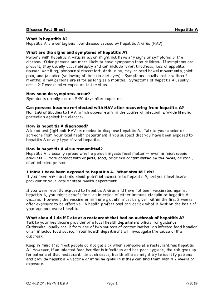 Fillable Online odh ohio IDCM Fact Sheet: Hepatitis A Fax Email Print ...