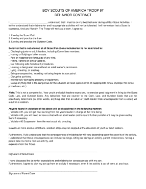 Fillable Online boy scouts of america troop 97 behavior contract Fax ...
