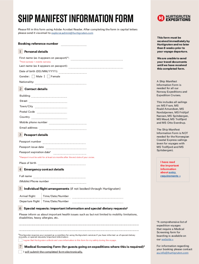 Fillable Online Ship Manifest Information form Fax Email Print - pdfFiller