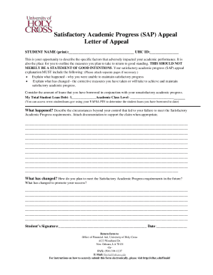 Fillable Online Satisfactory Academic Progress (SAP) Appeal Letter of ...