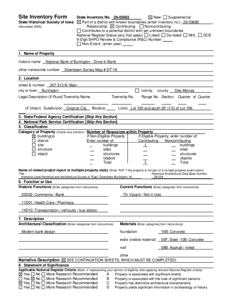 Fillable Online Site Inventory Form - FEMA Fax Email Print - pdfFiller