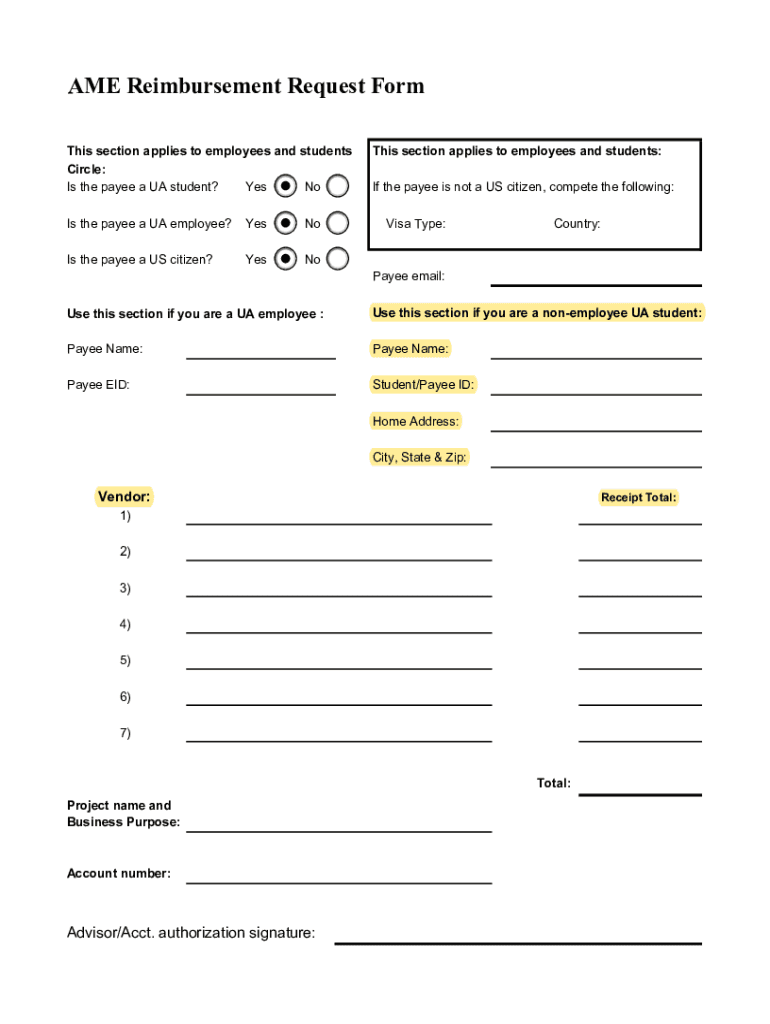 Fillable Online AME Expense Reimbursement Form Fax Email Print - pdfFiller