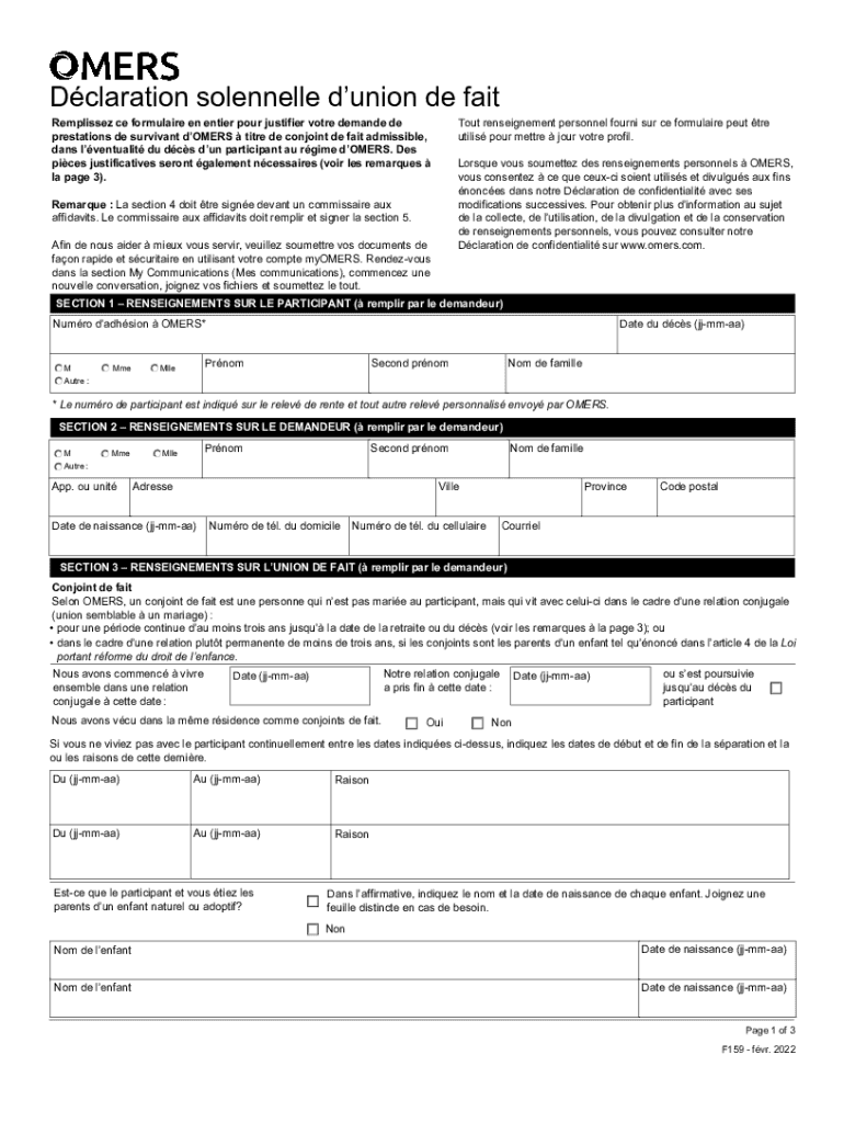 Remplissable En Ligne Dclaration solennelle d'union de fait Fax Email ...