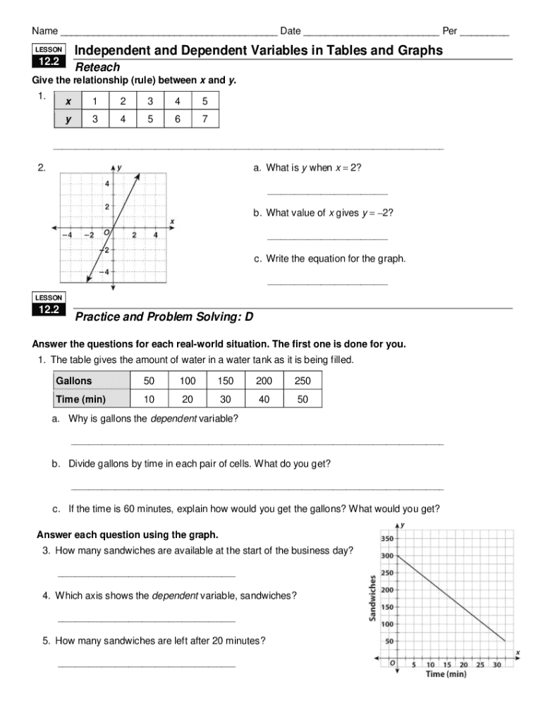 Fillable Online Independent and Dependent Variables in Tables and ...