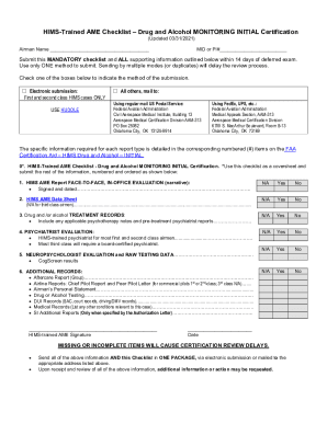 Fillable Online HIMS-Trained AME Checklist Drug and Alcohol MONITORING ...