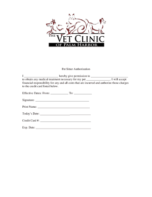 Fillable Online Pet Sitter Authorization I hereby give permission to to ...