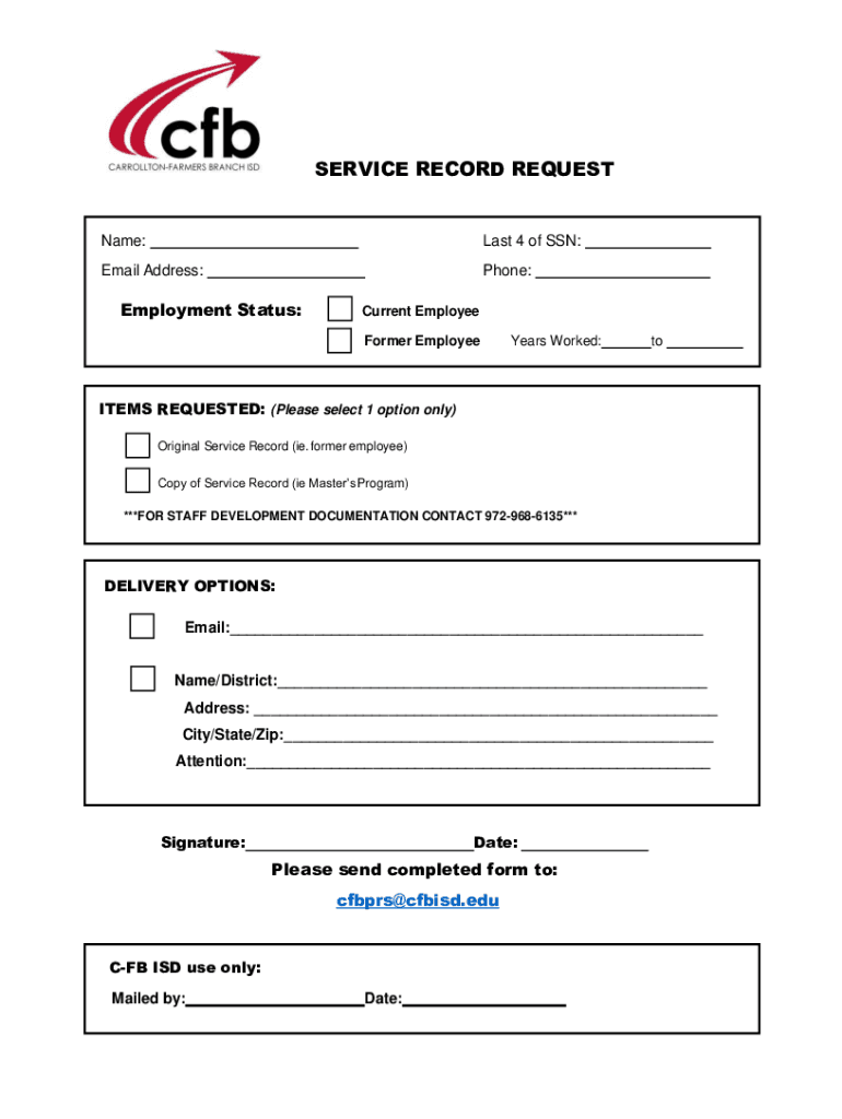 Fillable Online SERVICE RECORD REQUEST Fax Email Print - pdfFiller