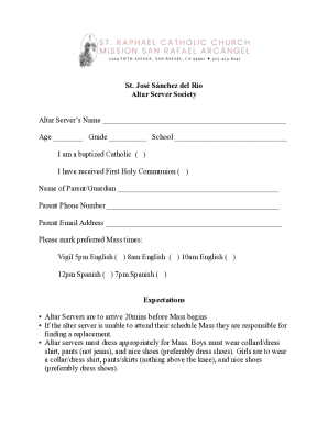 Fillable Online Altar Server Form (pdf) Fax Email Print - pdfFiller