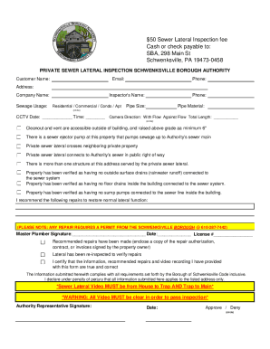 Fillable Online $50 Sewer Lateral Inspection fee Cash or check payable ...