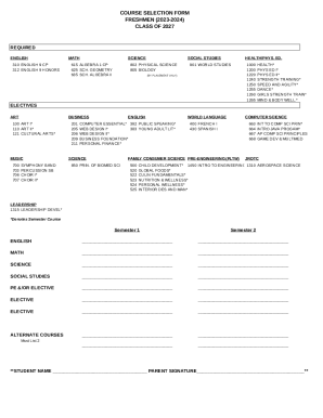 Fillable Online Freshman Course Selection Worksheet for 2016-2017 Fax ...