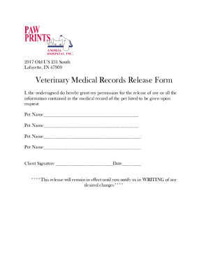 Fillable Online Veterinary Medical Records Release Form Fax Email Print ...