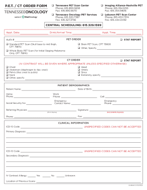Fillable Online P.E.T. / CT ORDER FORM - Tennessee Oncology Fax Email ...