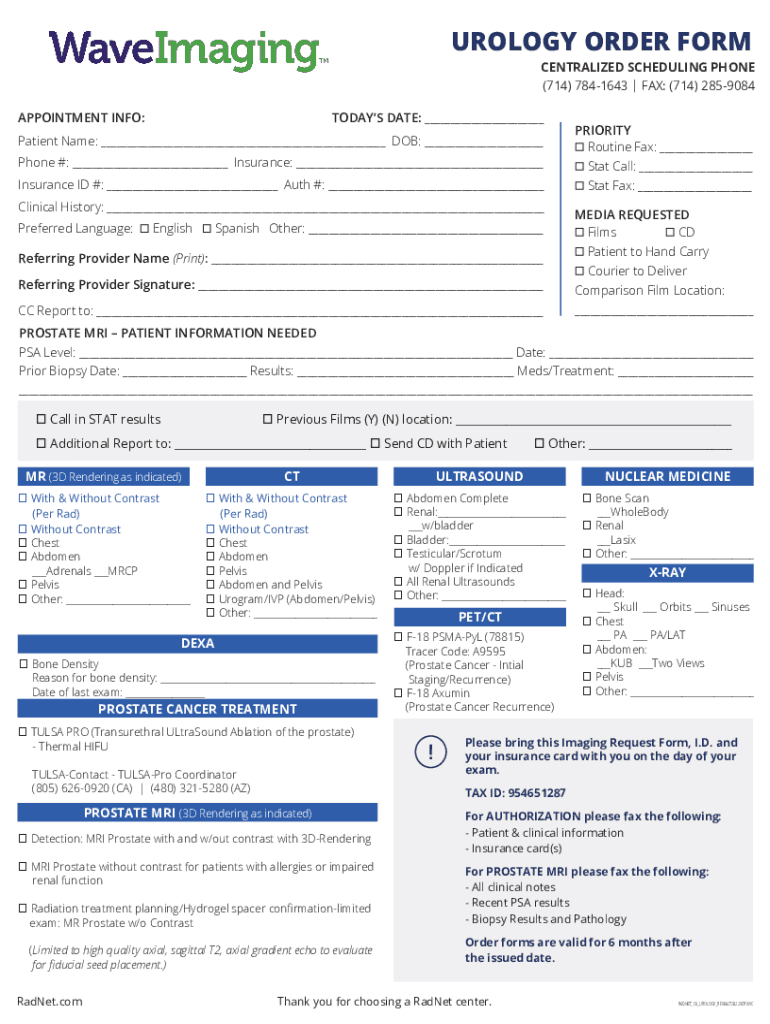 Fillable Online RadNet CA Urology Ref Pad Template 2022 Fax Email Print ...