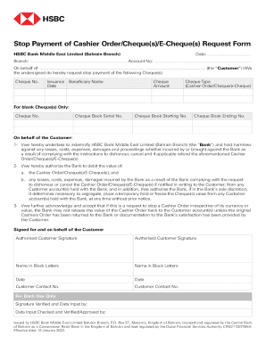 Fillable Online Stop Payment of Cashier Order/Cheque(s)/E-Cheque(s ...