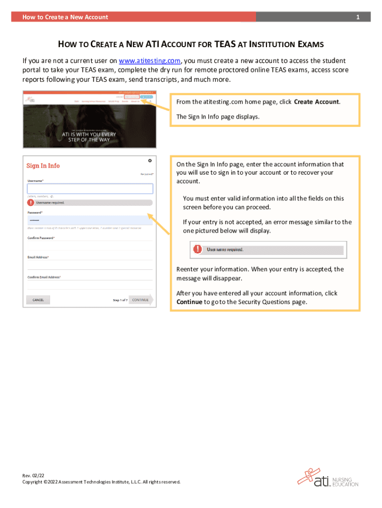 Fillable Online HOW TO CREATE A NEW ATI ACCOUNT FOR TEAS AT ... Fax ...