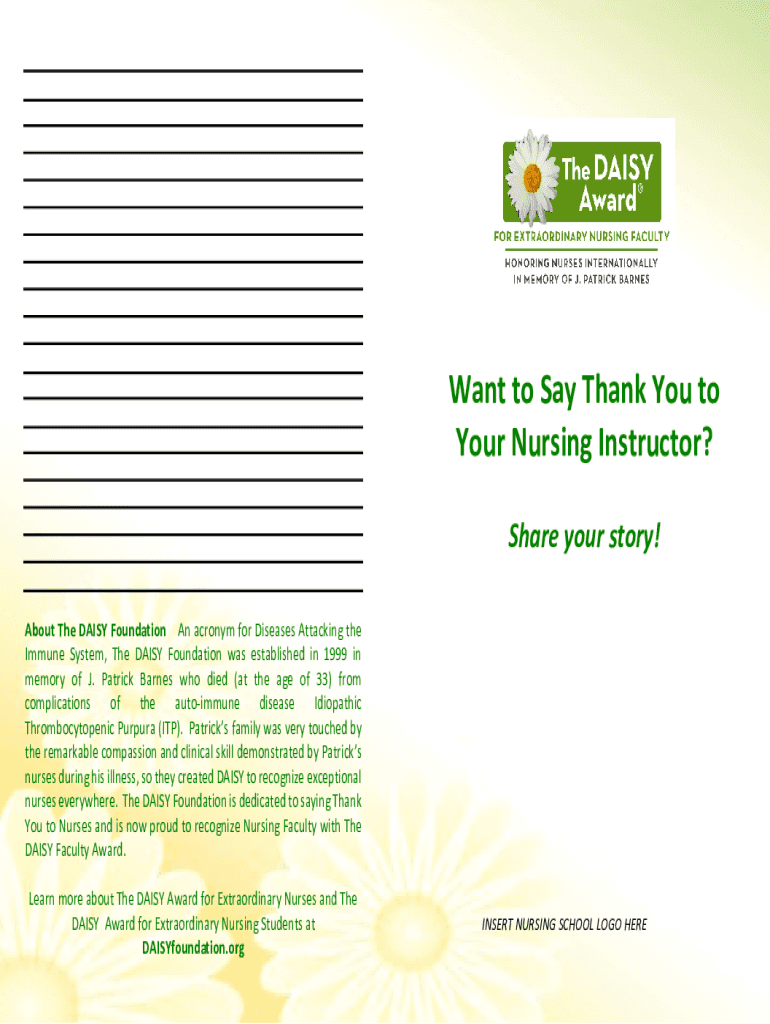 Fillable Online nursing csuci DAISY Form for Hospital Staff Recognition ...