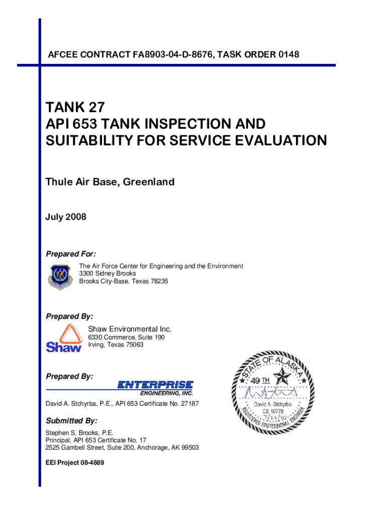 Fillable Online SNL API-653 In-Service Tank Inspection and Evaluation ...