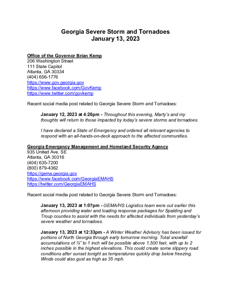 Fillable Online Georgia State of Emergency for Tornadoes And Severe ... Fax Email Print - pdfFiller
