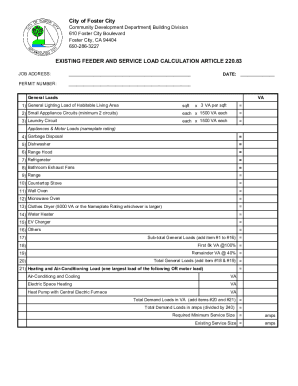 Fillable Online Existing feeder and service load calculation - City of ...