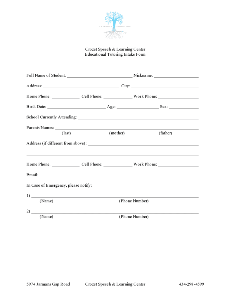 Fillable Online New Client Form Tutoring.doc Fax Email Print - pdfFiller