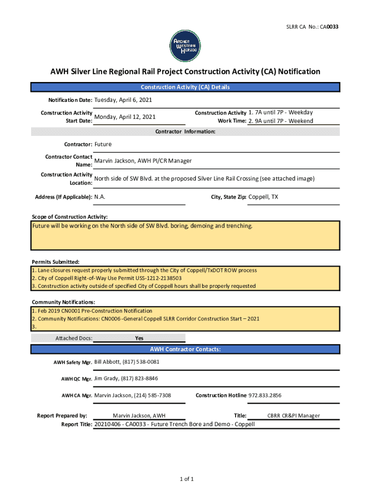 Fillable Online Silver Line Regional Rail Project - Dallas Area Rapid ...