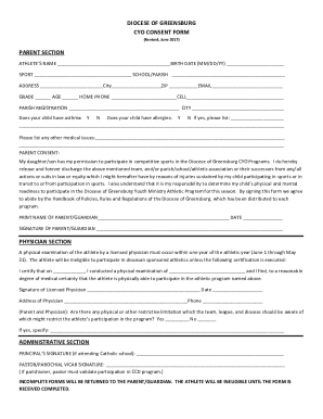 Fillable Online Diocese of Greensburg CYO Consent Form Fax Email Print ...