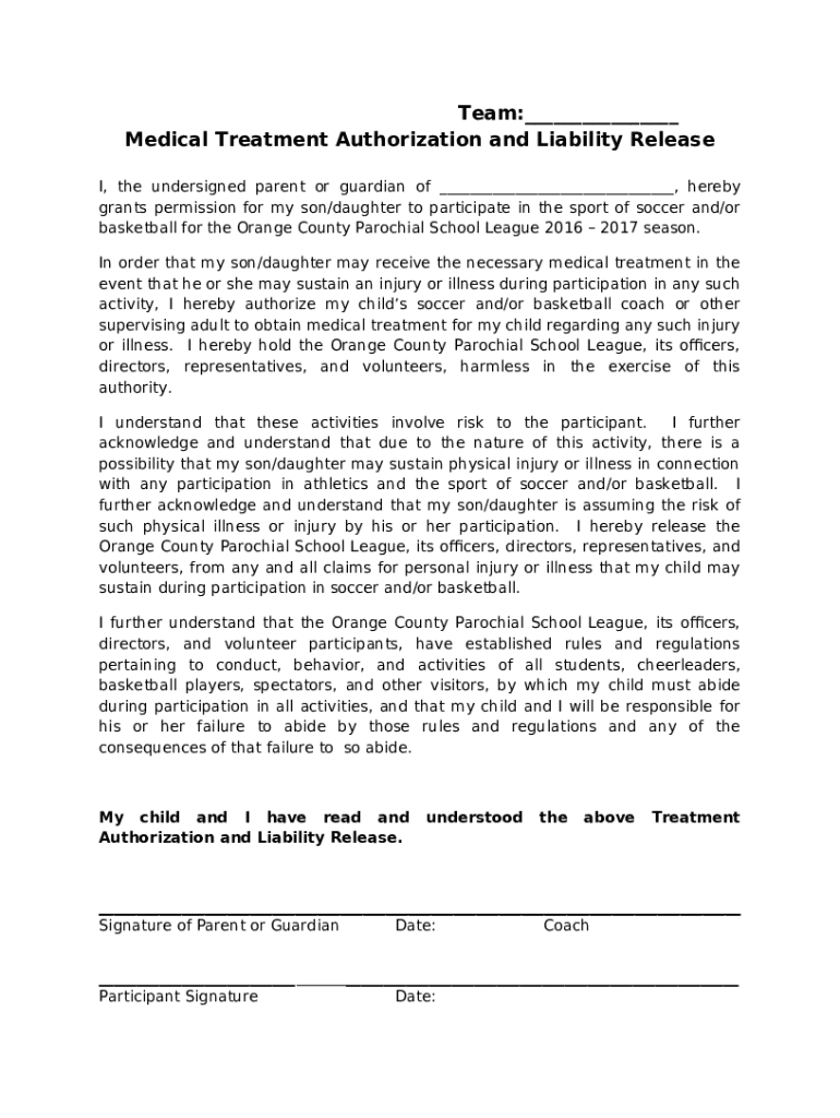 Parental Authorization and Release, and Medical Consent Doc Template ...