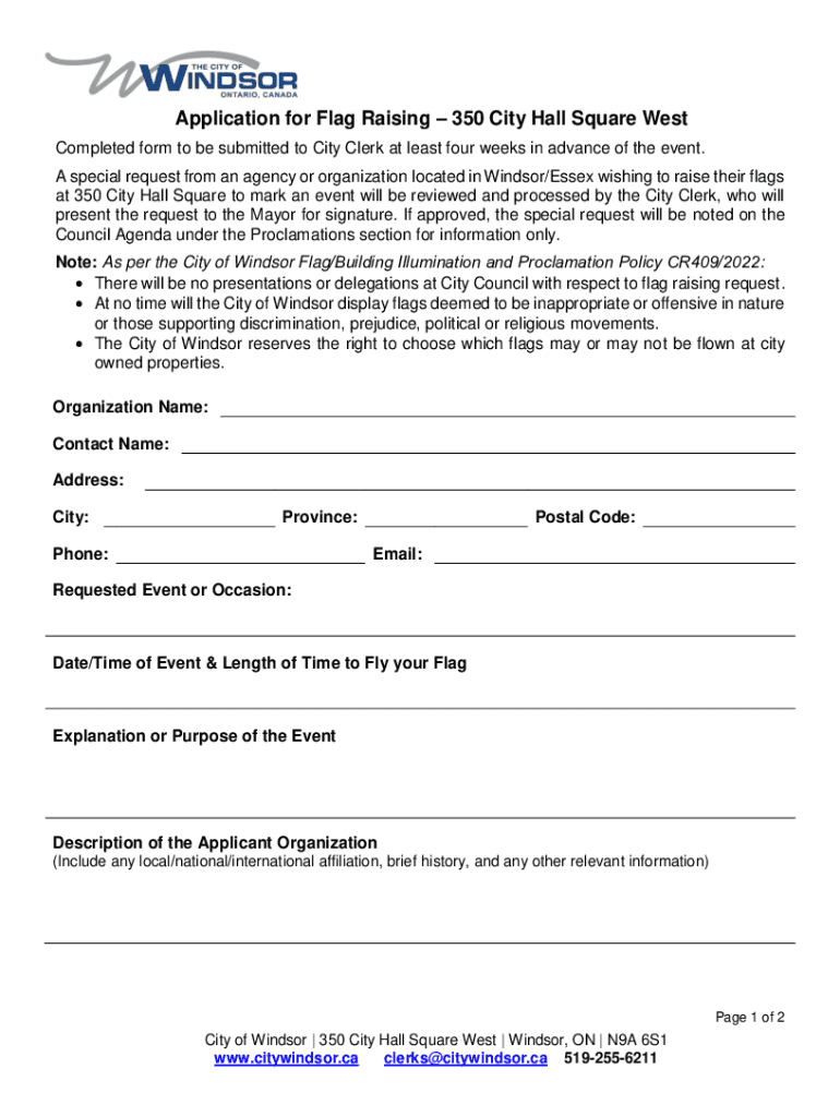Fillable Online flag raising & proclamation request form Fax Email ...
