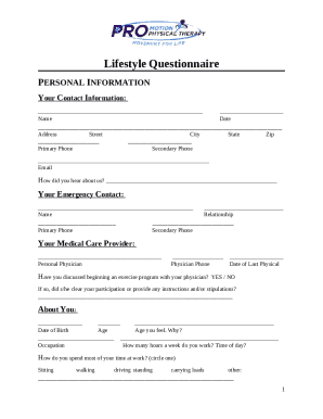 CLIENT INATION QUESTIONNAIRE - Progress Fitness Doc Template | pdfFiller