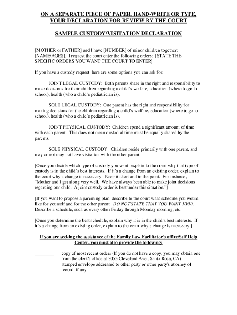 Fillable Online Sample Declaration Letter to Judge for Child Custody ...