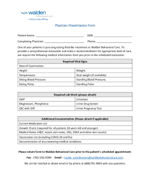 Fillable Online Physician Preadmission Form Fax Email Print - pdfFiller