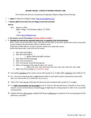 Fillable Online school of nursing checklist -adn - Kilgore College Fax ...